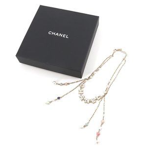 CHANEL | Jewelry | Chanel Chanel Logo Fake Pearl Necklace Gold ...